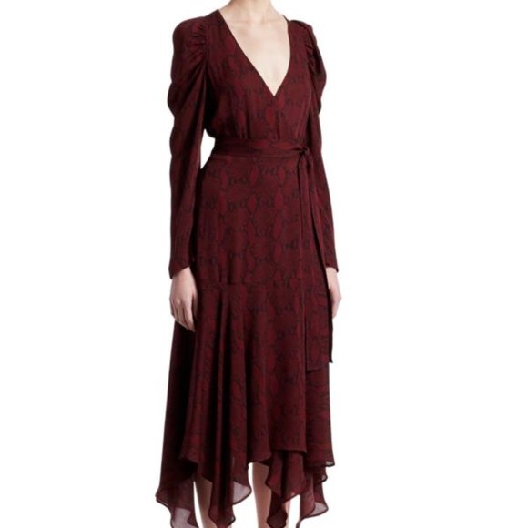 Dresses | Nwt Alc Burgundy Animal Print Wrap Dress 4 | Poshmark